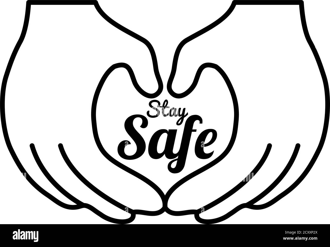 hands with stay safe lettering design over white background, line style ...