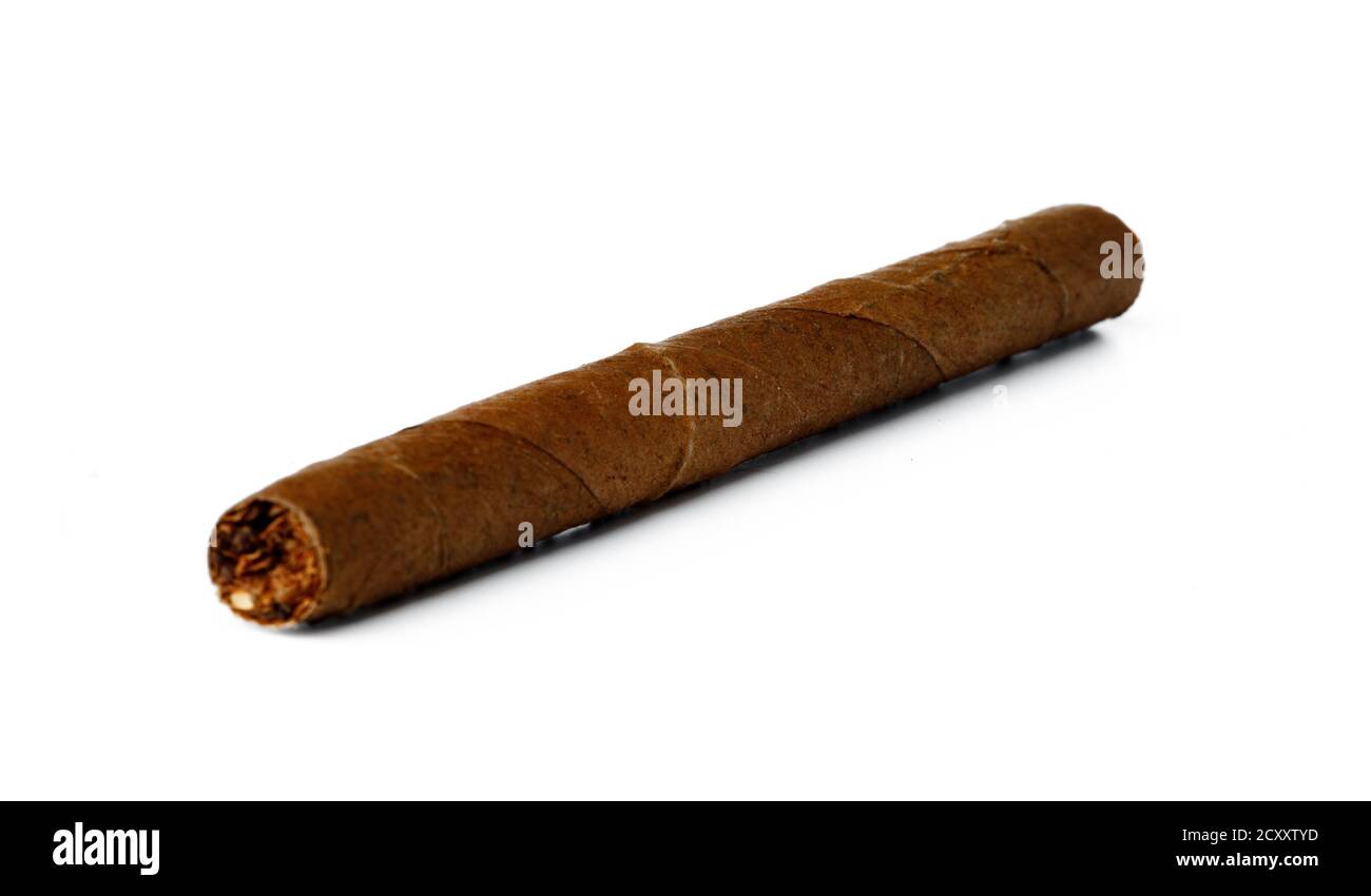 One hand rolled cigar isolated on white Stock Photo - Alamy
