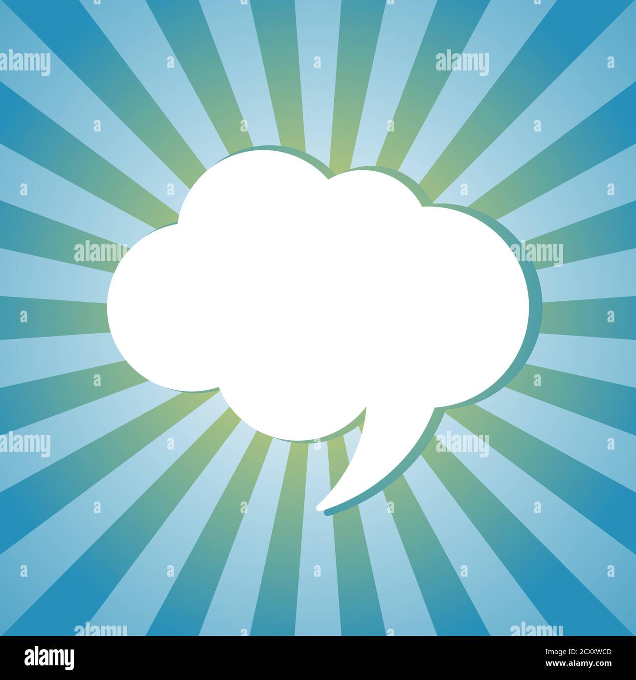 white chat speech bubble on sunlight shining blue background. Talk ...