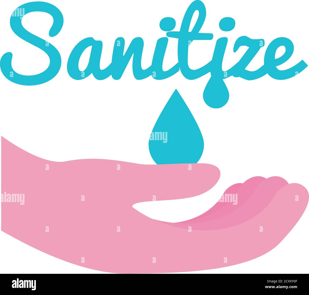 sanitize lettering design with hand and drop icon over white background ...