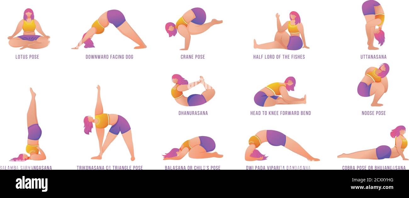 Yoga poses flat vector illustrations set Stock Vector Image & Art - Alamy