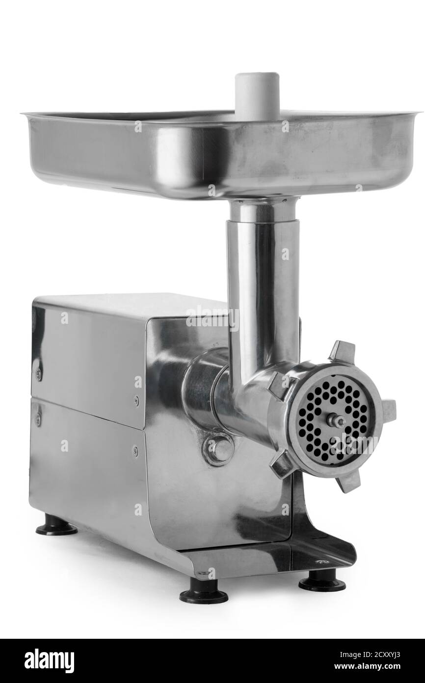 Metal meat grinder isolated on white background Stock Photo - Alamy