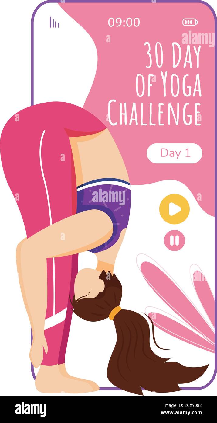 30 days of yoga smartphone interface vector template. Uttanasana ...