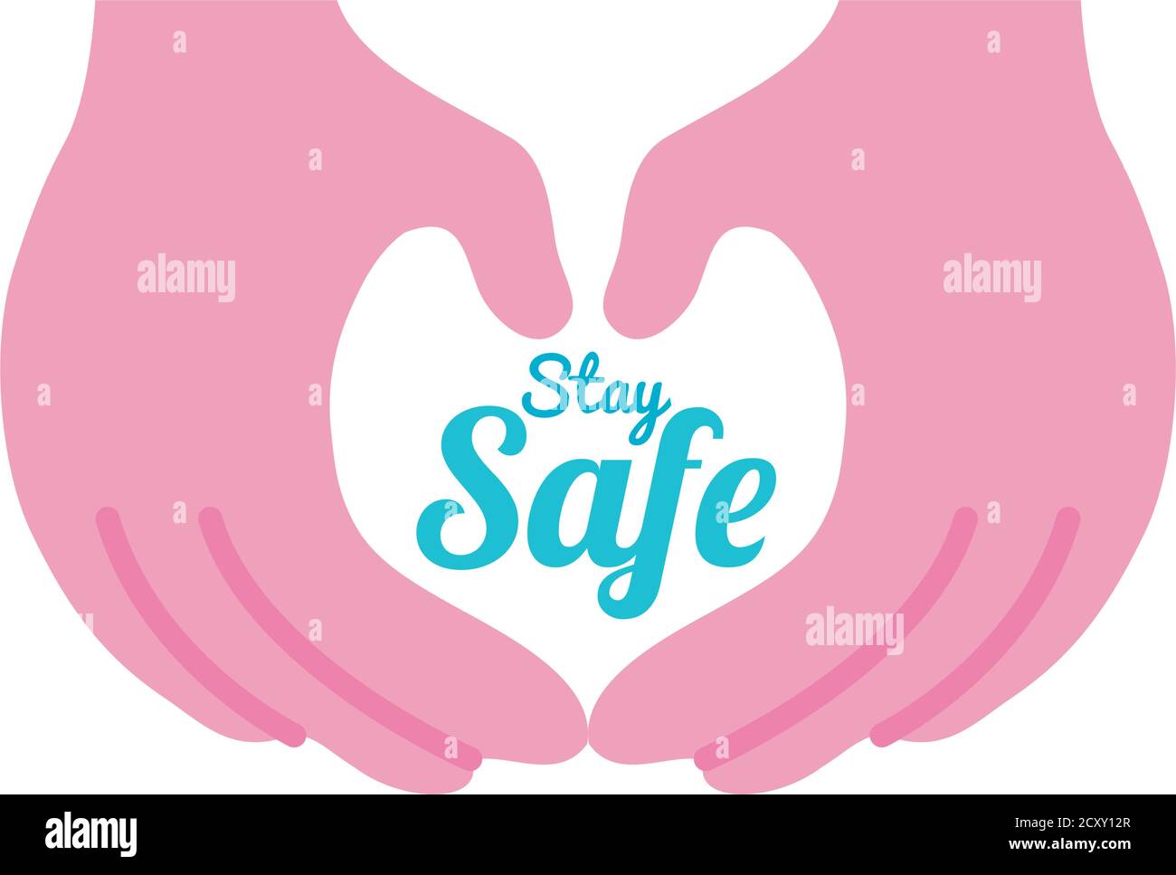 hands with stay safe lettering design over white background, flat style ...
