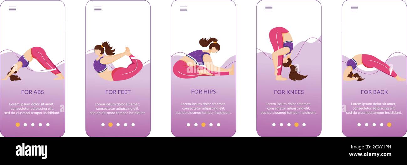 Yoga exercises onboarding mobile app screen vector template Stock ...