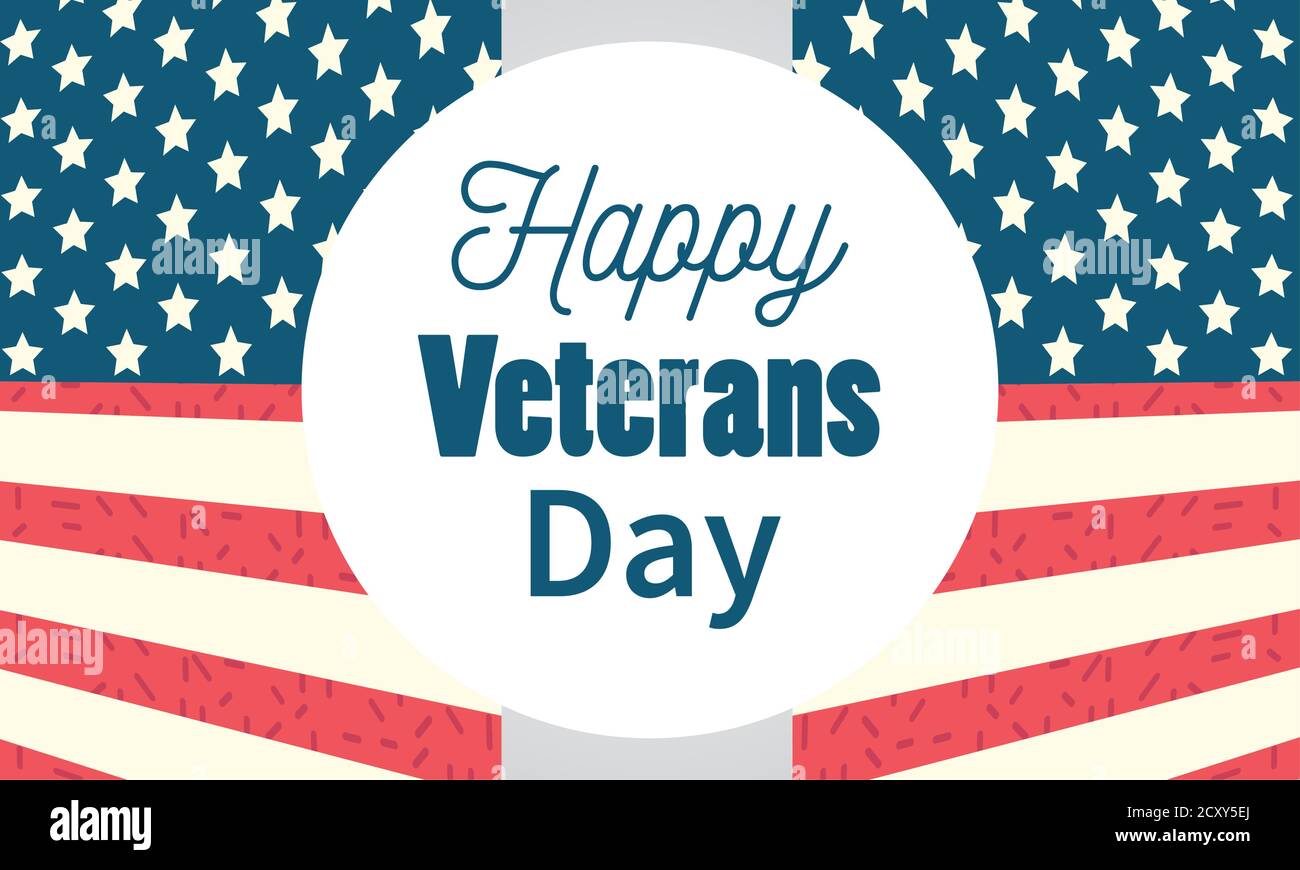 happy veterans day, label phrase on USA flag invitation card vector ...