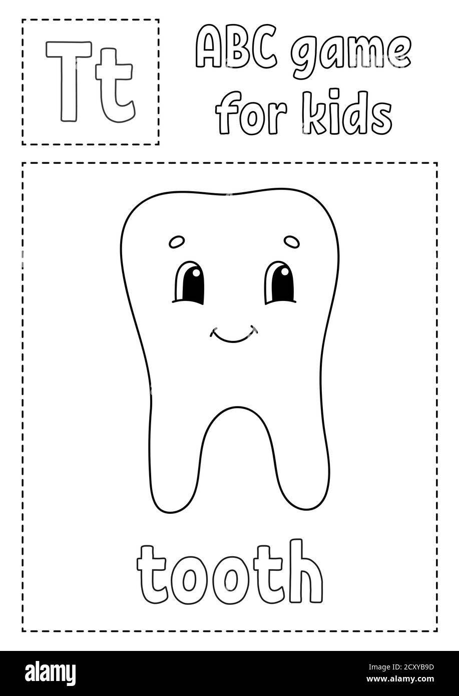 ABC game for kids. Alphabet coloring page. Cartoon character. Word and ...