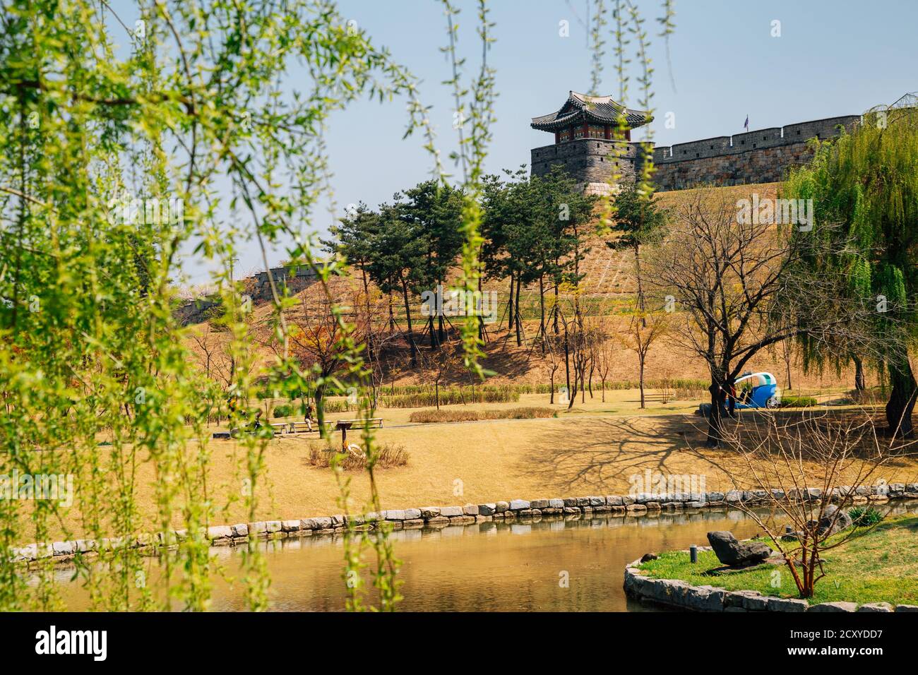 Hwaseong Fortress with pond at spring in Suwon, Korea Stock Photo - Alamy