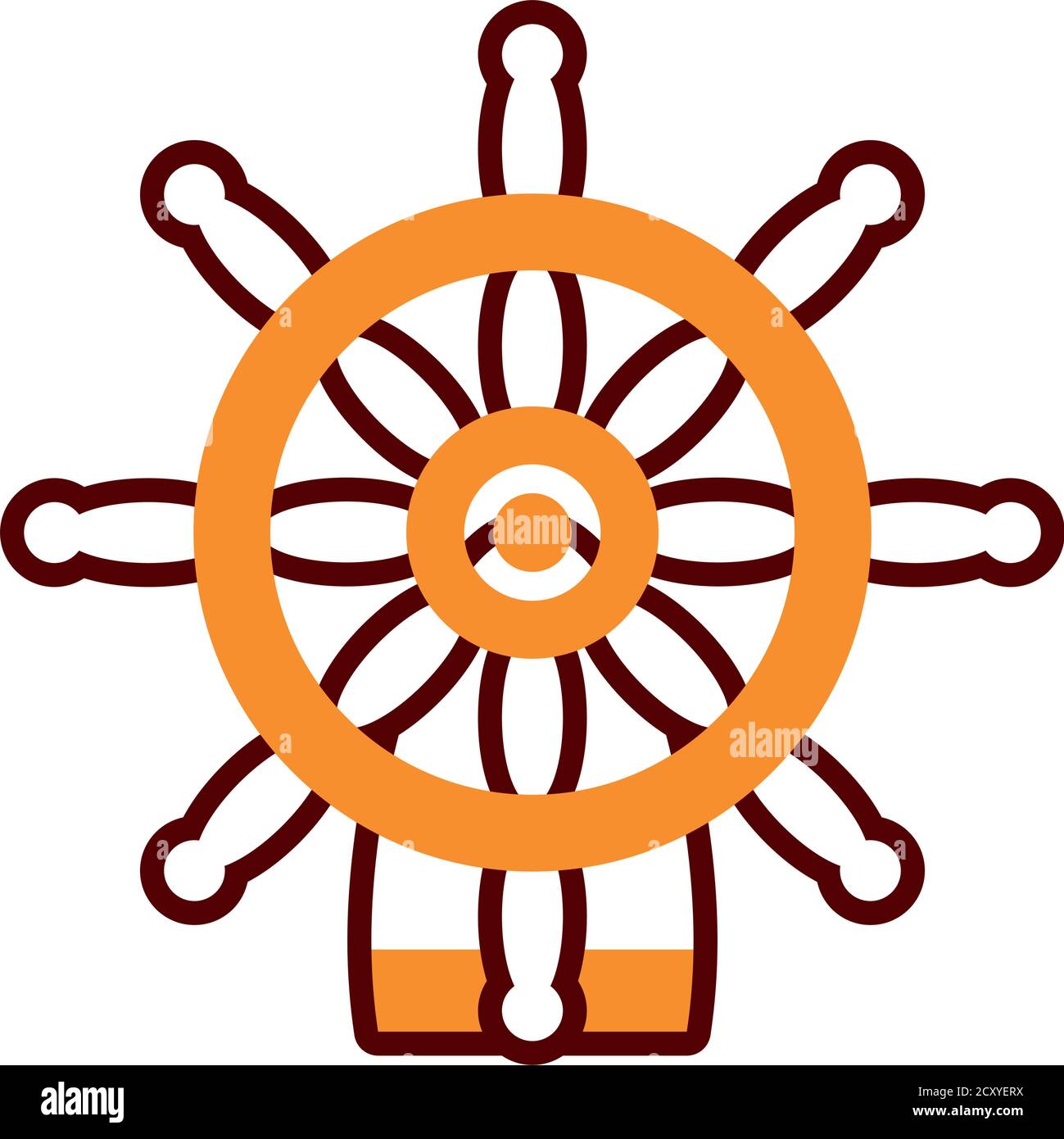 rudder wheel icon over white background, half line half color style ...