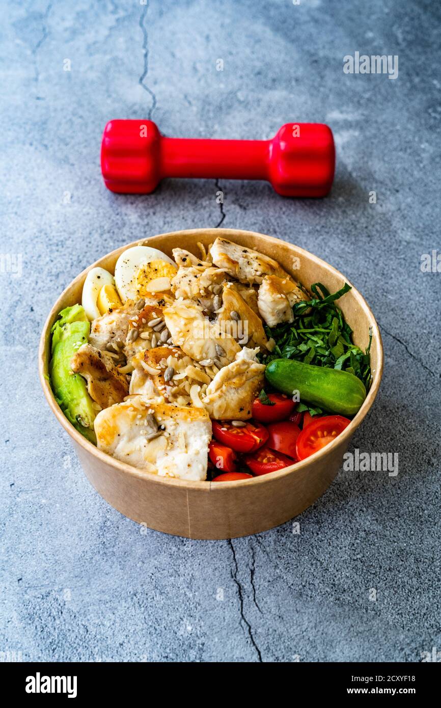 Healthy Protein Fitness Food Chicken, Egg, Spinach, Avocado and ...