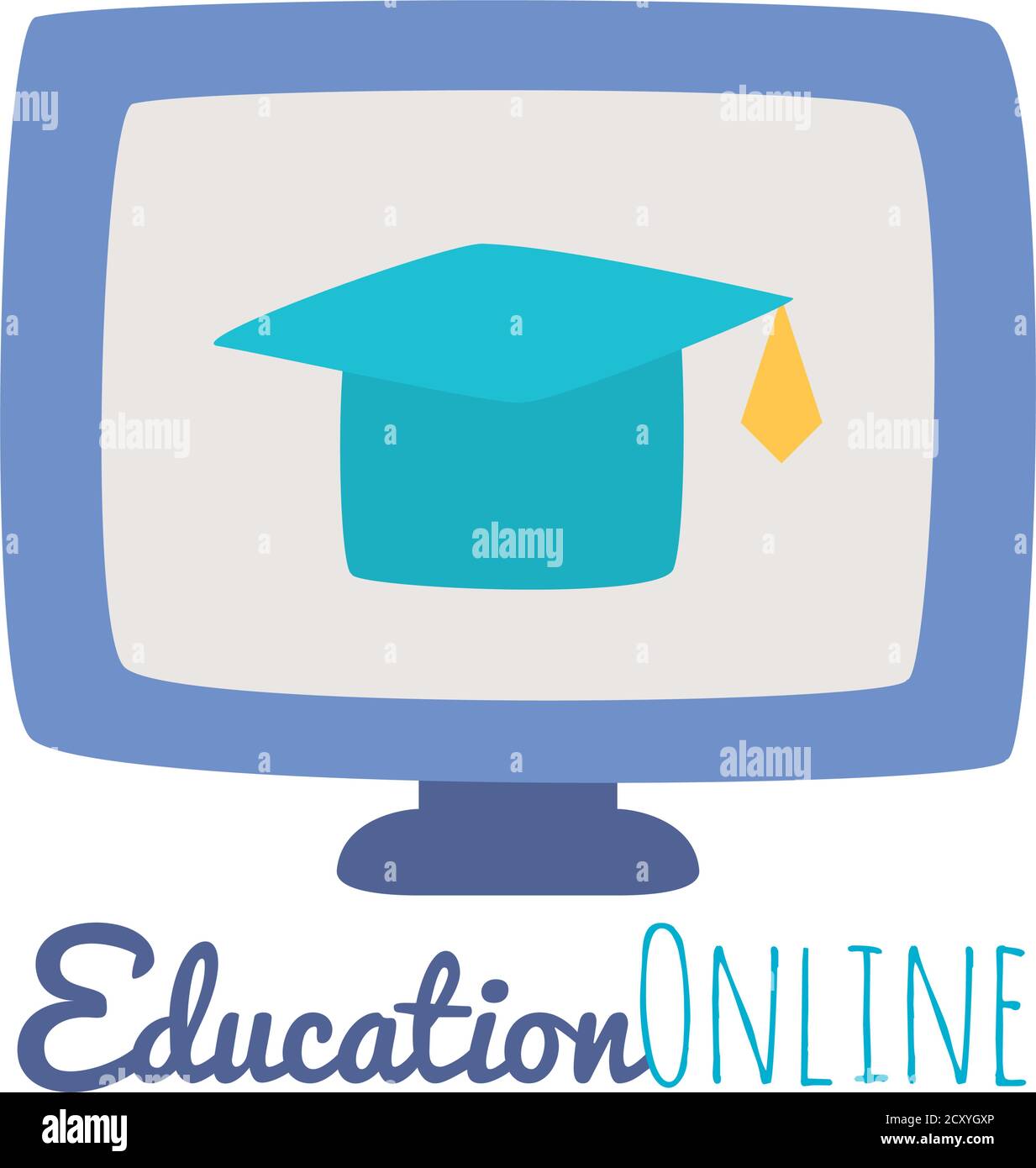 education online concept, computer with graduation cap icon over white ...