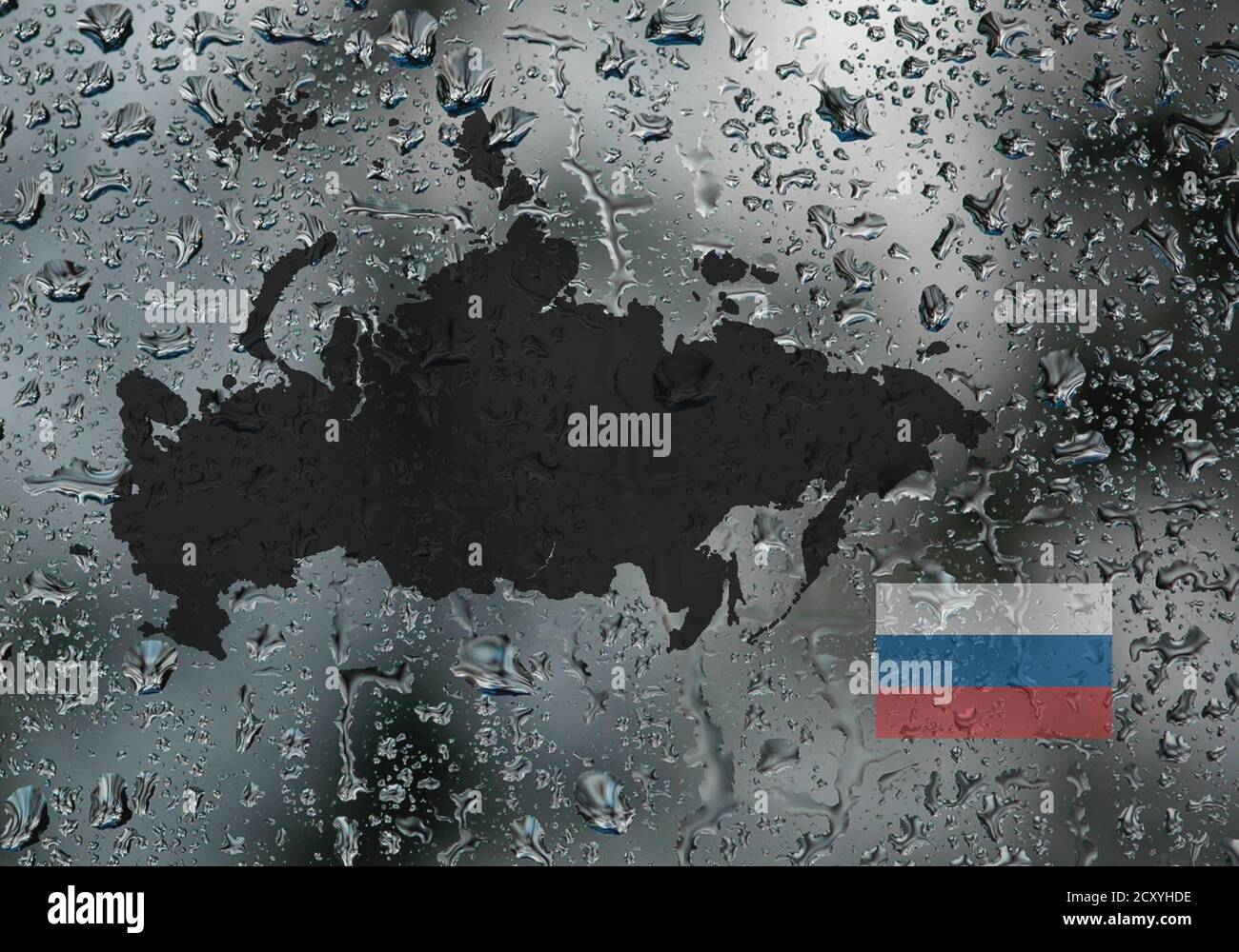 Map and flag of Russia, on wet glass, 3D illustration Stock Photo - Alamy