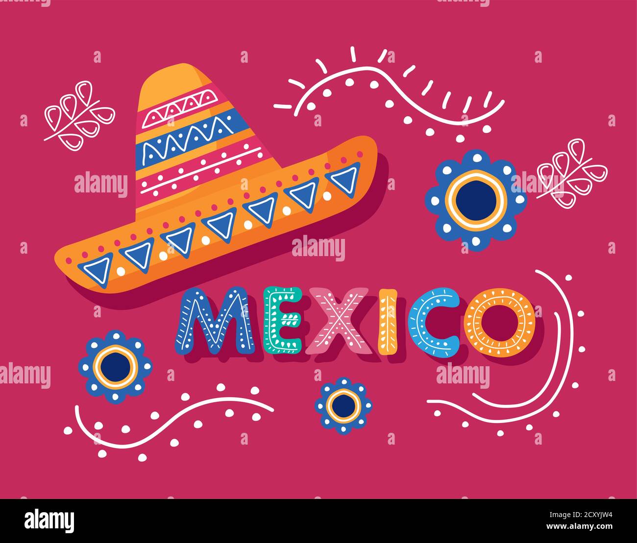 mexico celebration day lettering with mariachi hat vector illustration ...