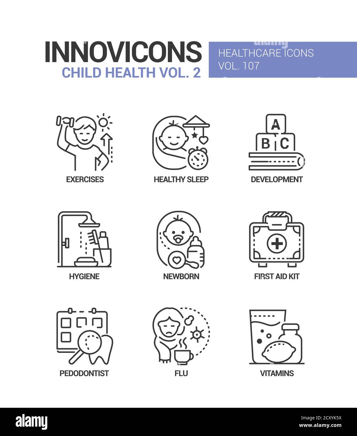 Child health - vector line design style icons set Stock Vector Image ...