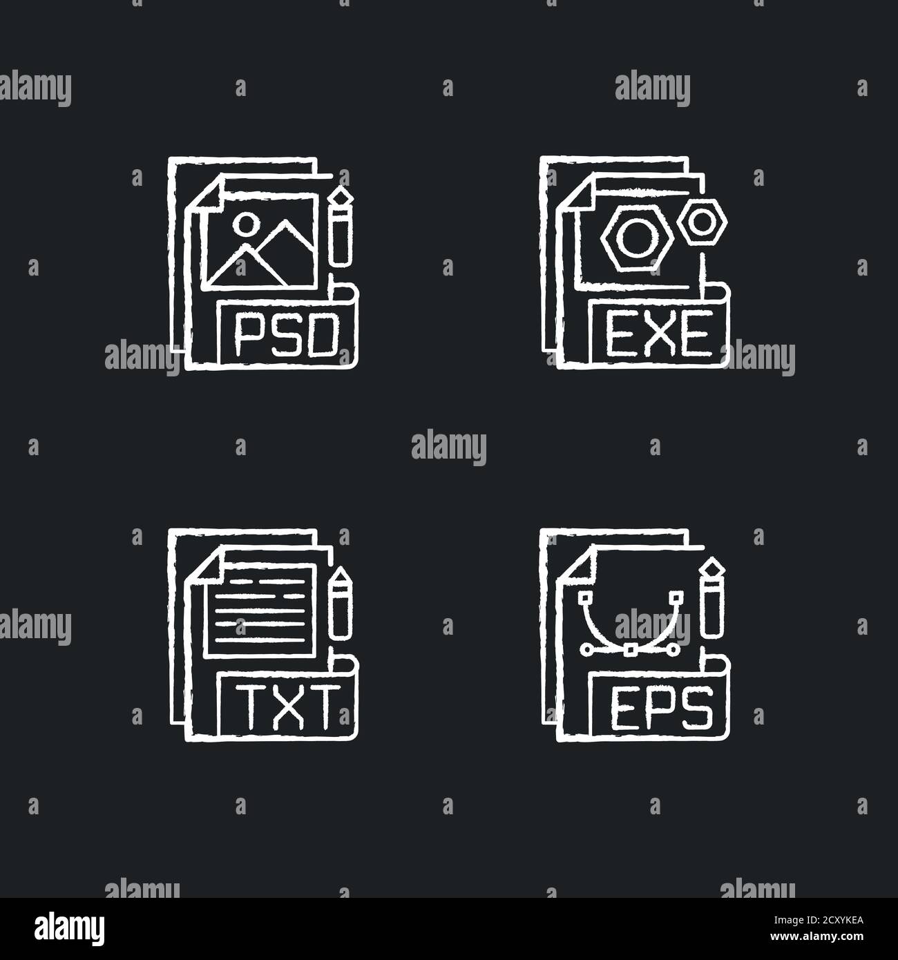 File types chalk white icons set on black background Stock Vector Image ...