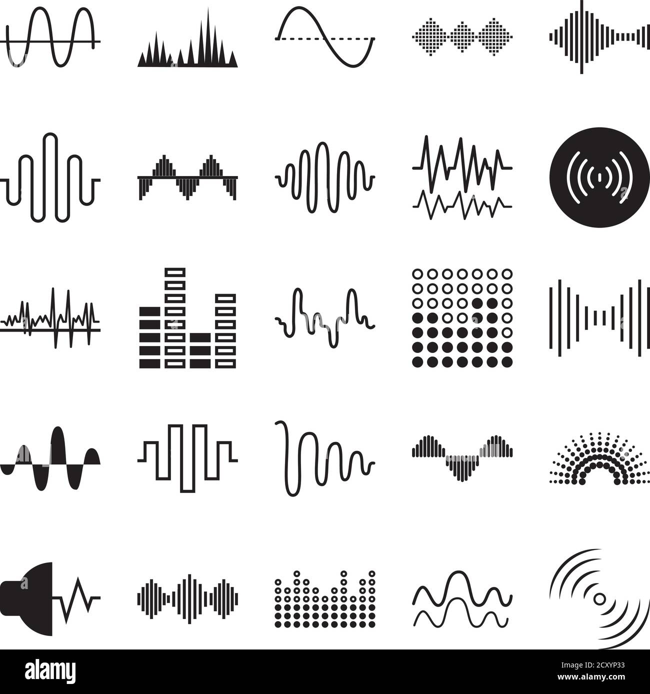 icon set of sound waves shapes over white background, vector ...
