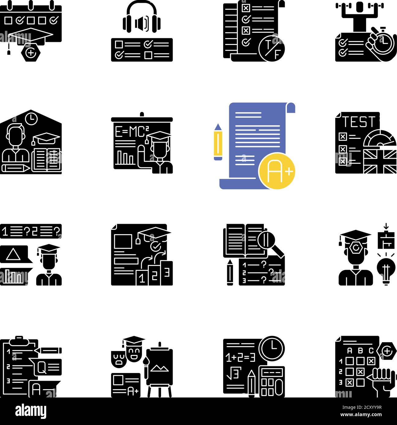 Examination tests black glyph icons set on white space Stock Vector ...