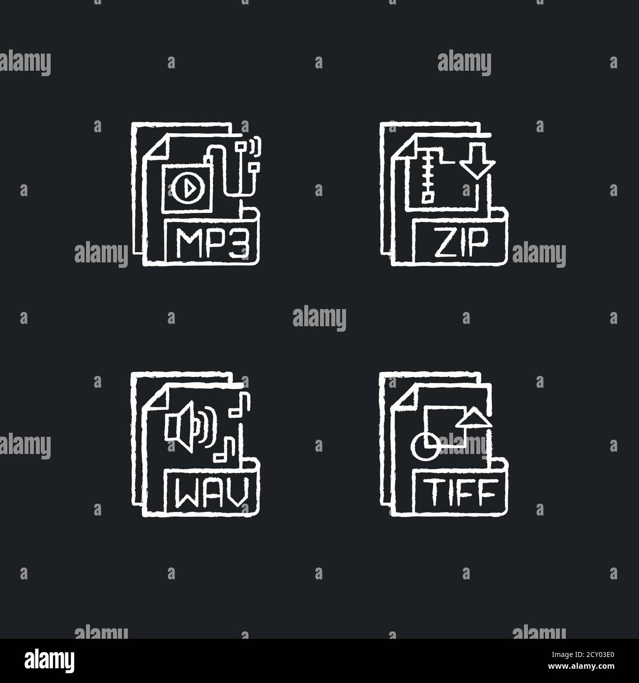 File types chalk white icons set on black background Stock Vector Image ...