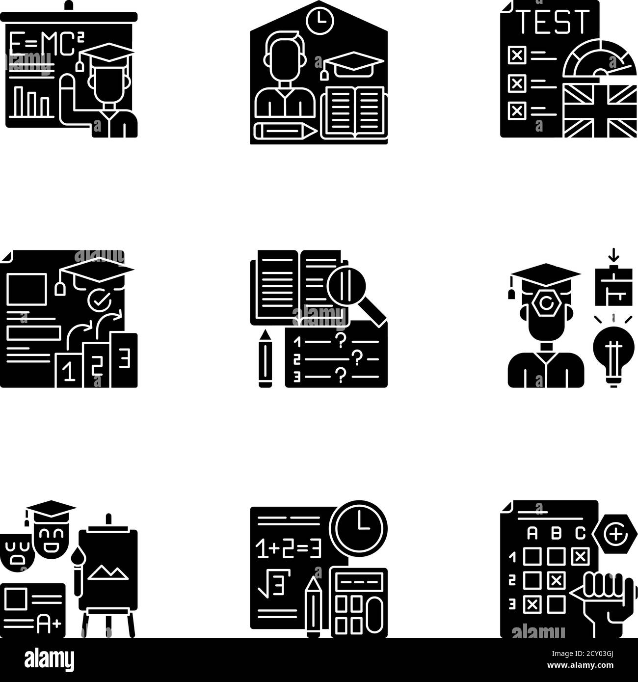 Examination types black glyph icons set on white space Stock Vector ...