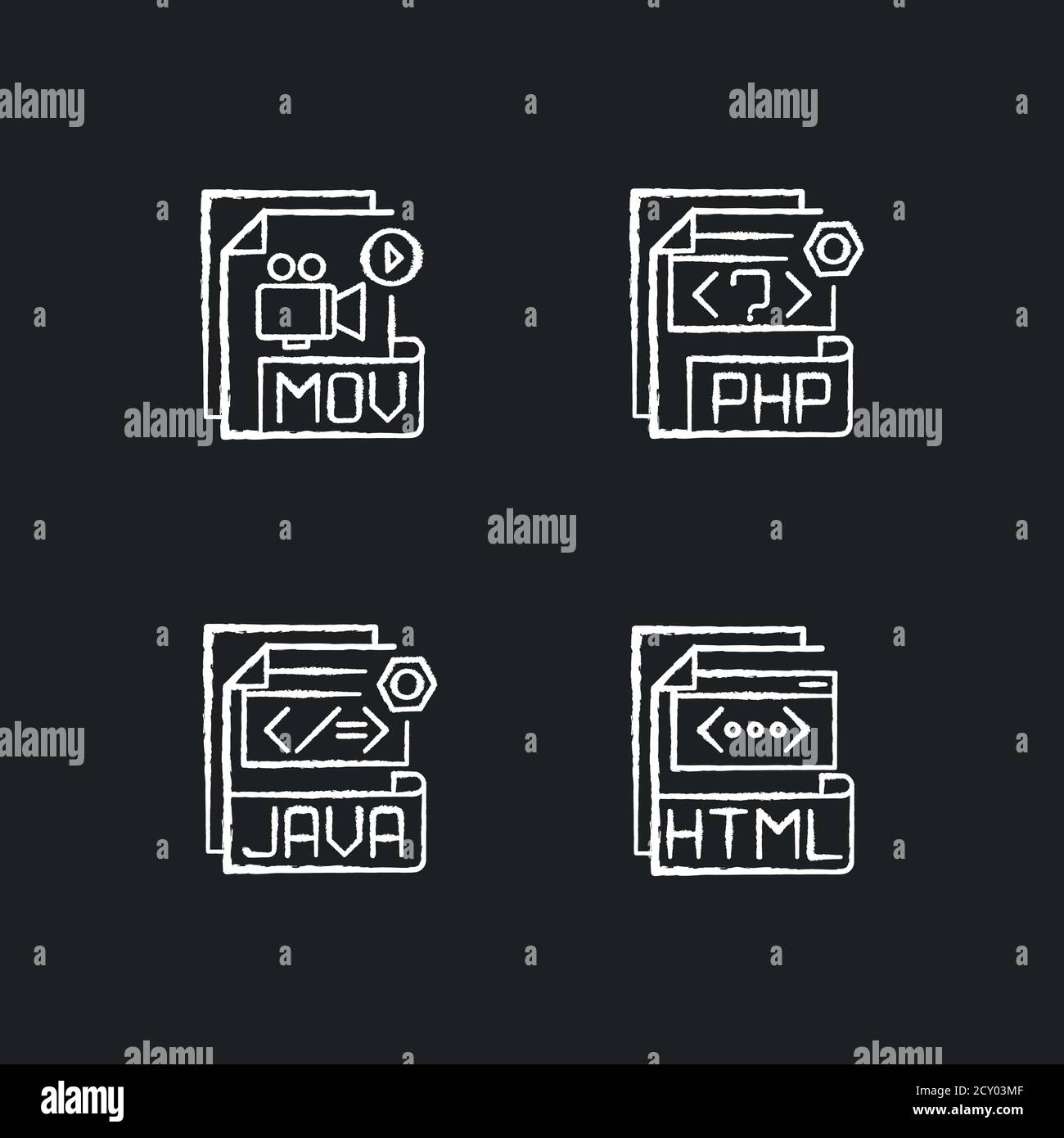 File types chalk white icons set on black background Stock Vector Image ...