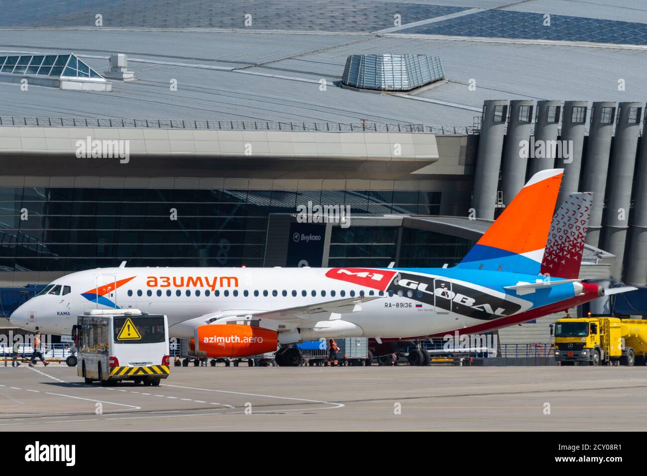 July 2, 2019, Moscow, Russia. Airplane Sukhoi Superjet 100 Azimuth ...