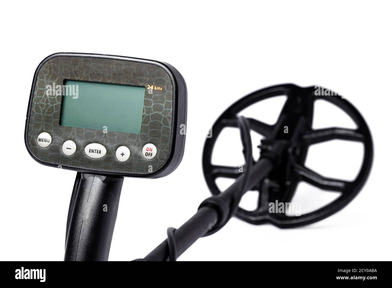 Black metal detector isolated on white background Stock Photo - Alamy