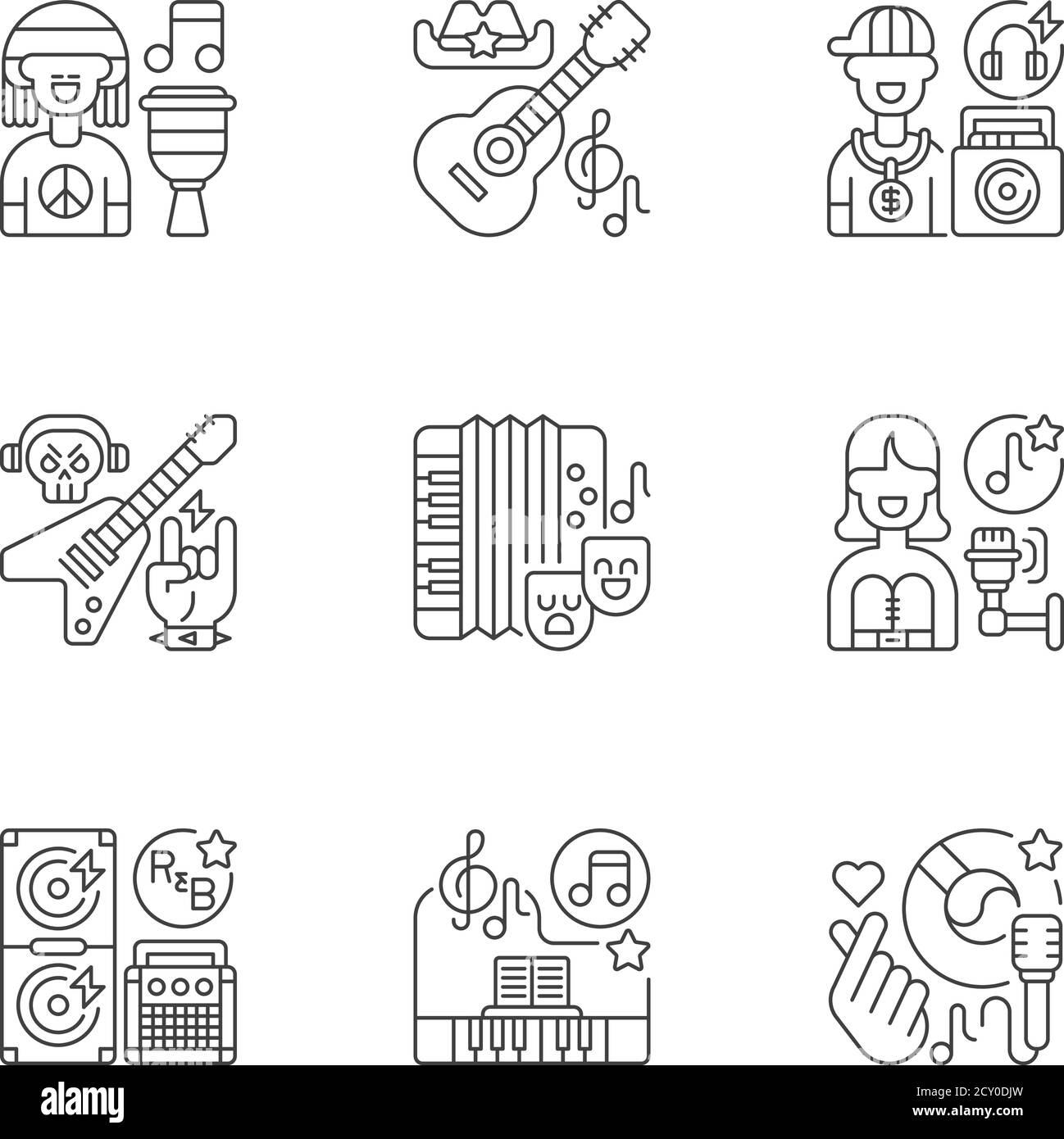 Musical songs types pixel perfect linear icons set Stock Vector Image ...