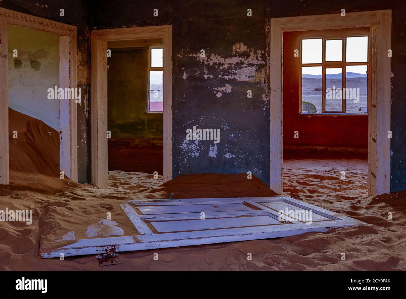 Sand has invaded and taken over these rooms in Kolmanskoppe, Namibia ...
