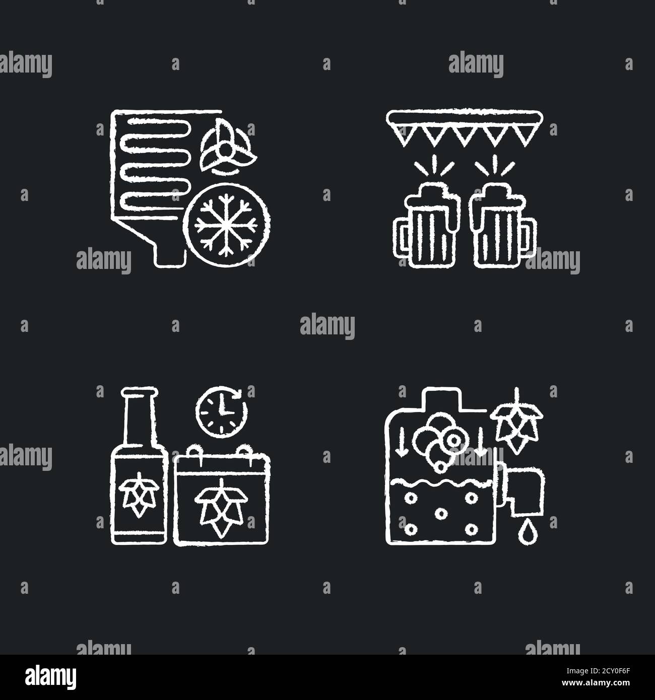 Brewery production chalk white icons set on black background Stock ...