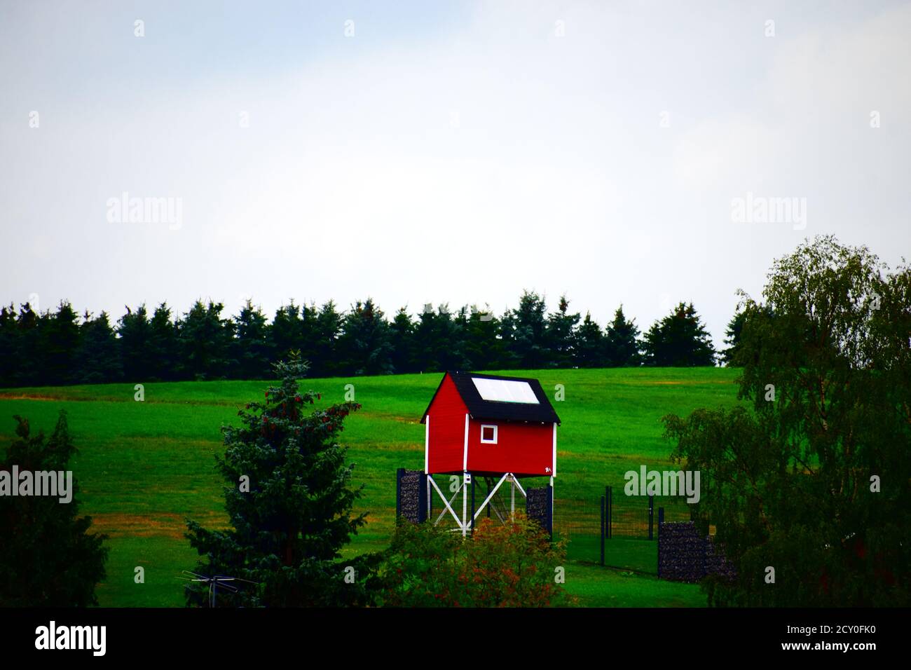 little red chicken house Stock Photo - Alamy
