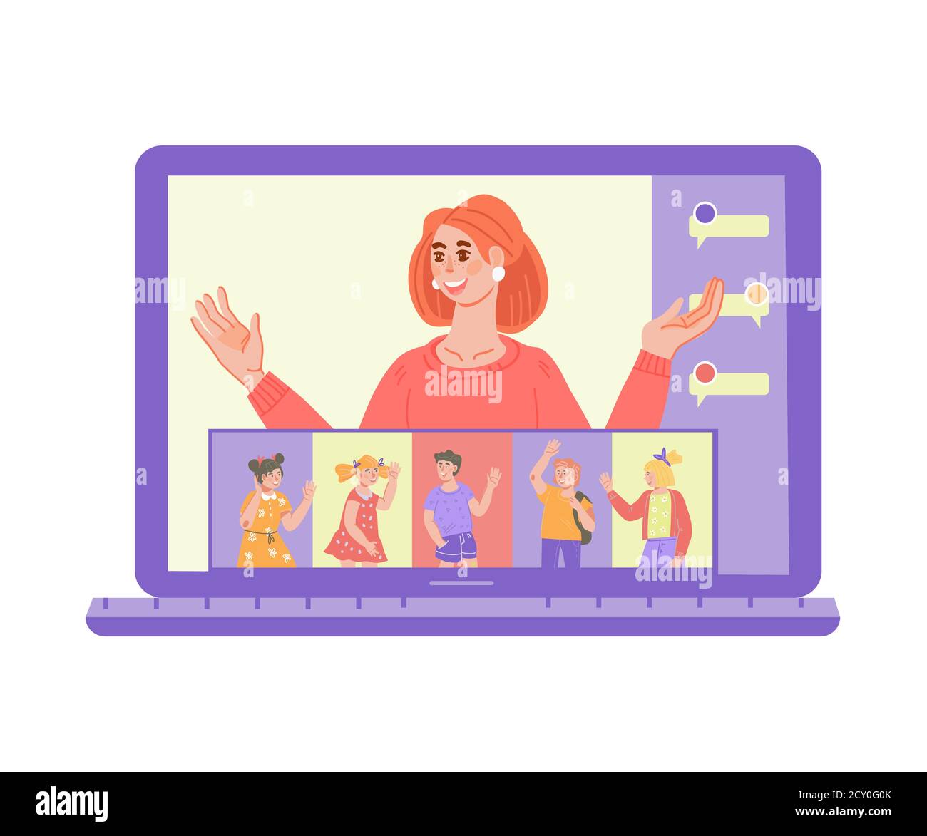 Children online school banner with class chat, flat vector illustration ...