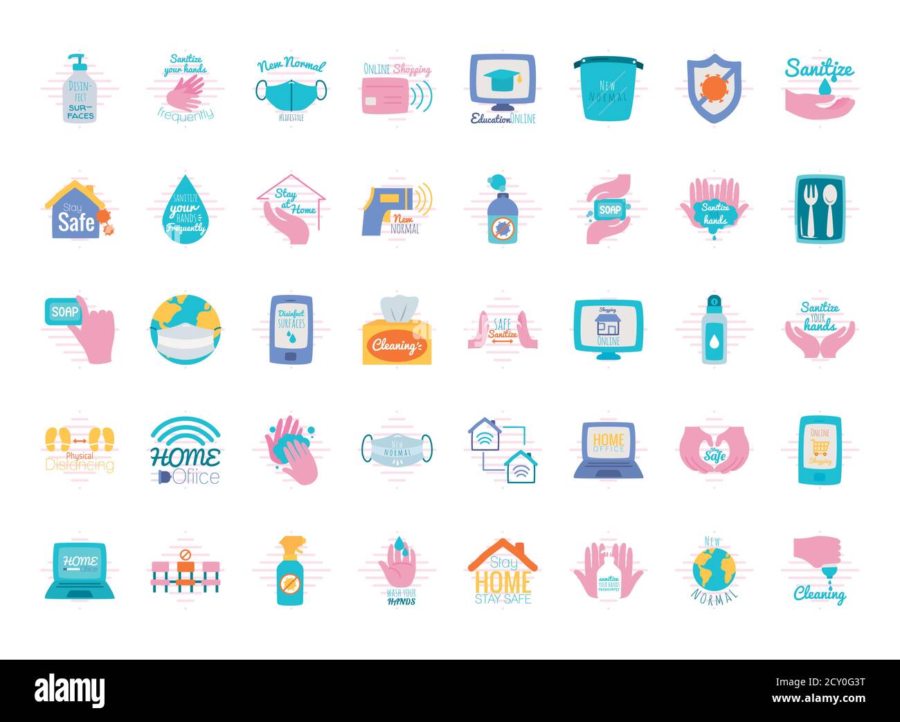 new normal icon set over white background, flat style, vector ...