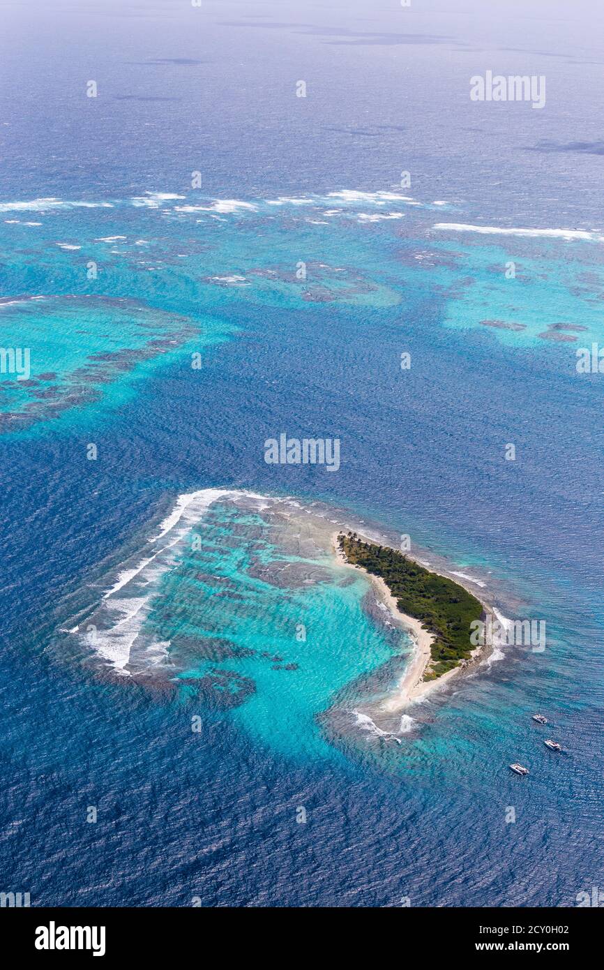 St Vincent and The Grenadines, Aerial view of Tobago Cays, Petit Tabac ...