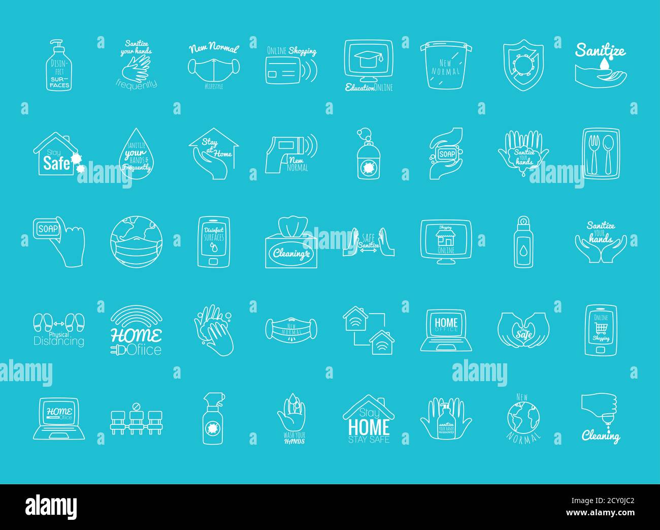 new normal icon set over blue background, line style, vector ...