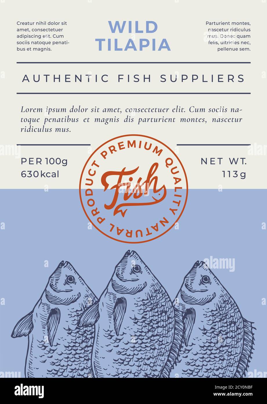 River Fish Abstract Vector Packaging Design or Label. Modern Typography ...