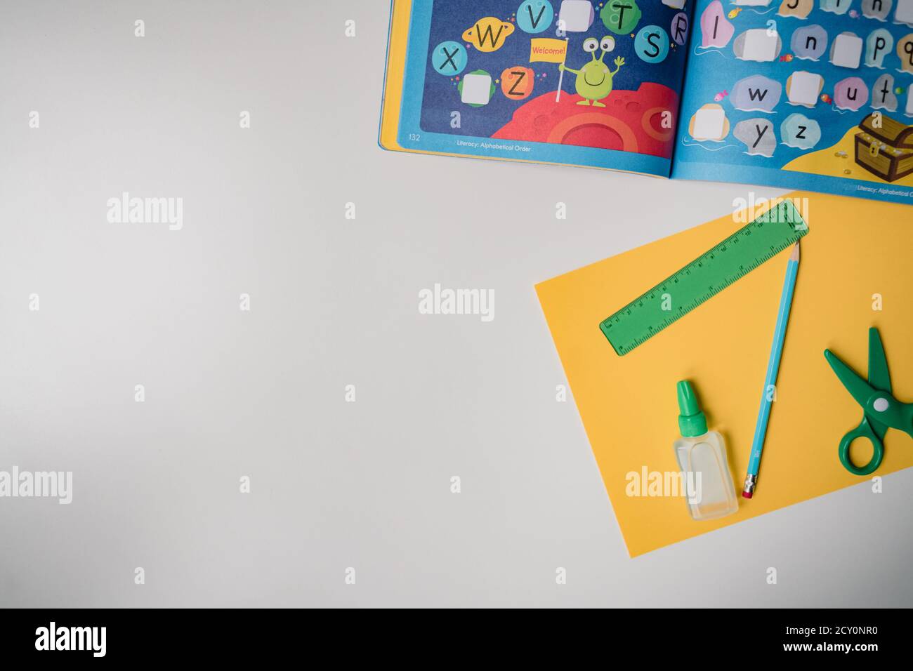 educational activity project supplies on white background Stock Photo ...