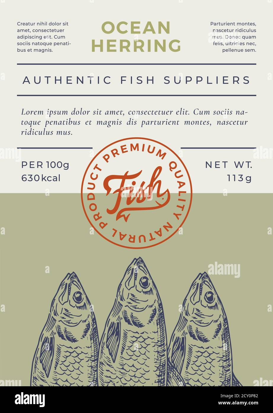 Ocean Fish Abstract Vector Packaging Design or Label. Modern Typography ...