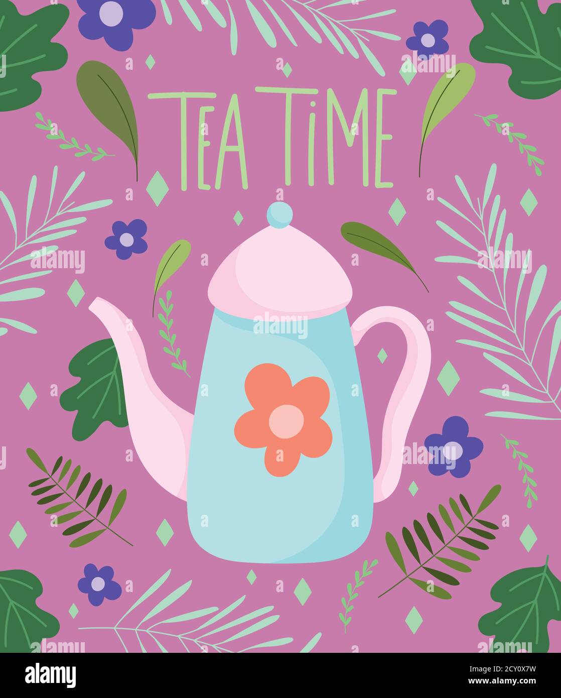tea time, kettle with cute flower print, kitchen ceramic drinkware ...