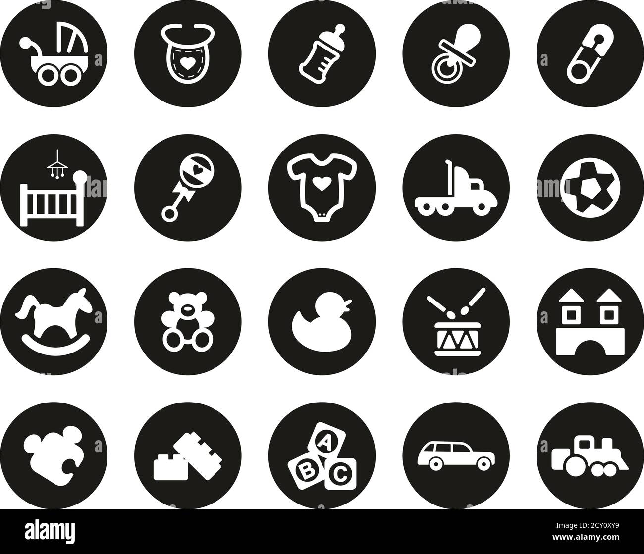 Baby Stuff Icons White On Black Flat Design Circle Set Big Stock Vector ...