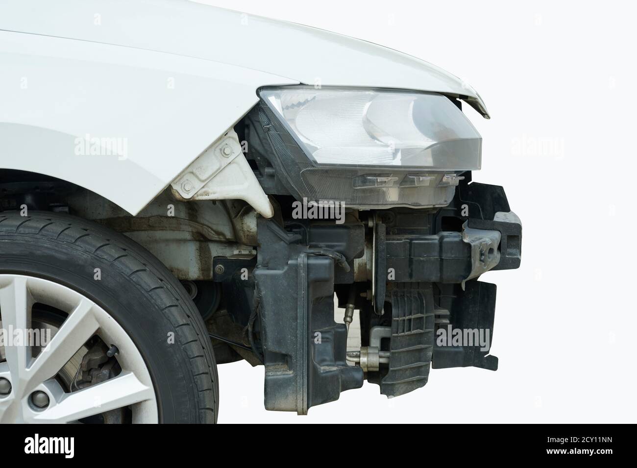 Car in repair theme. White car with no bumper isolated side view Stock ...