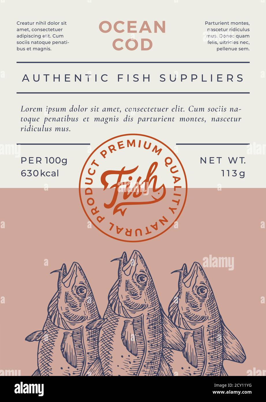 Ocean Fish Abstract Vector Packaging Design or Label. Modern Typography ...