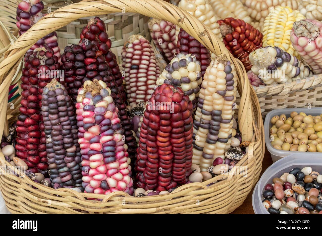 Indian corn in basket at a market Stock Photo - Alamy