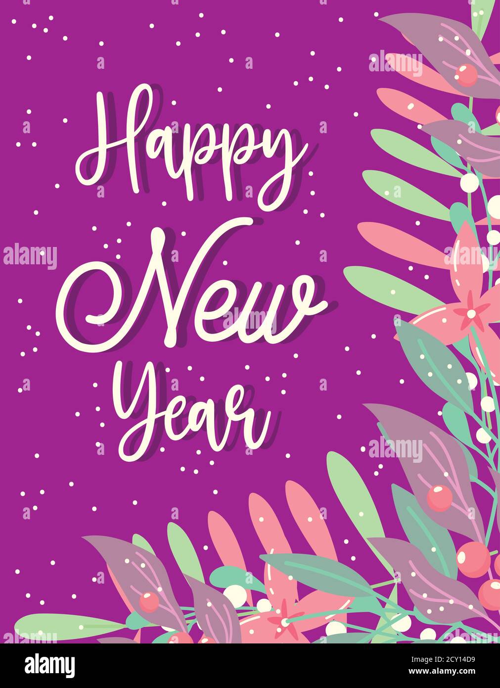happy new year, floral blooming leaves celebration party, floral design ...