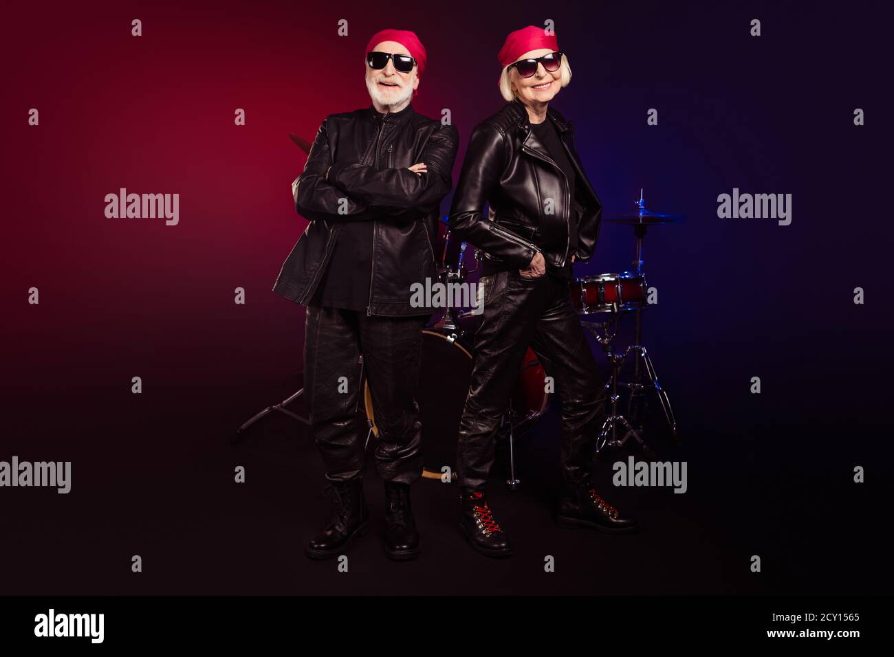 Photo of two retired cool aged lady man rock legend group all life on ...
