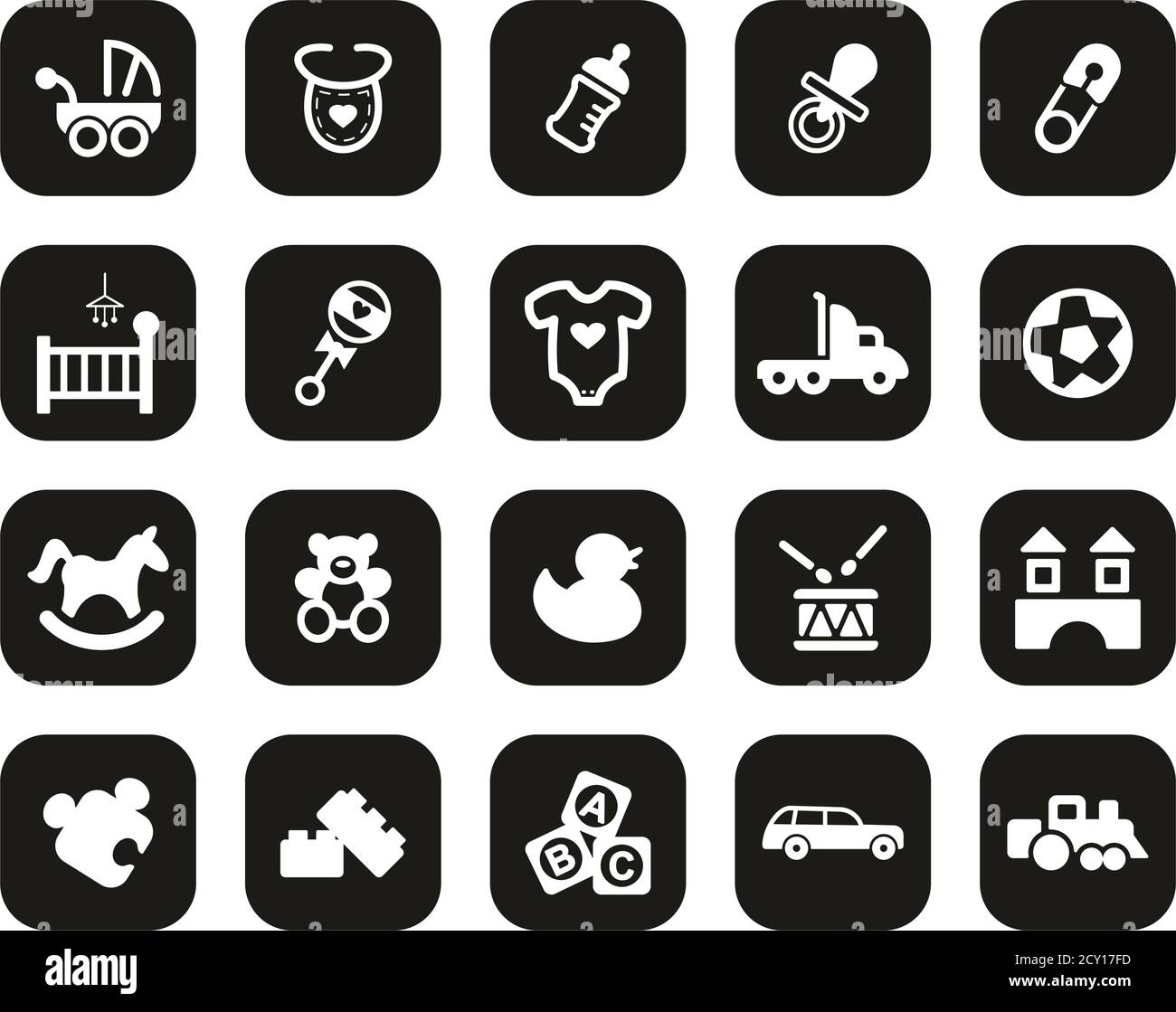 Baby Stuff Icons White On Black Flat Design Set Big Stock Vector Image ...