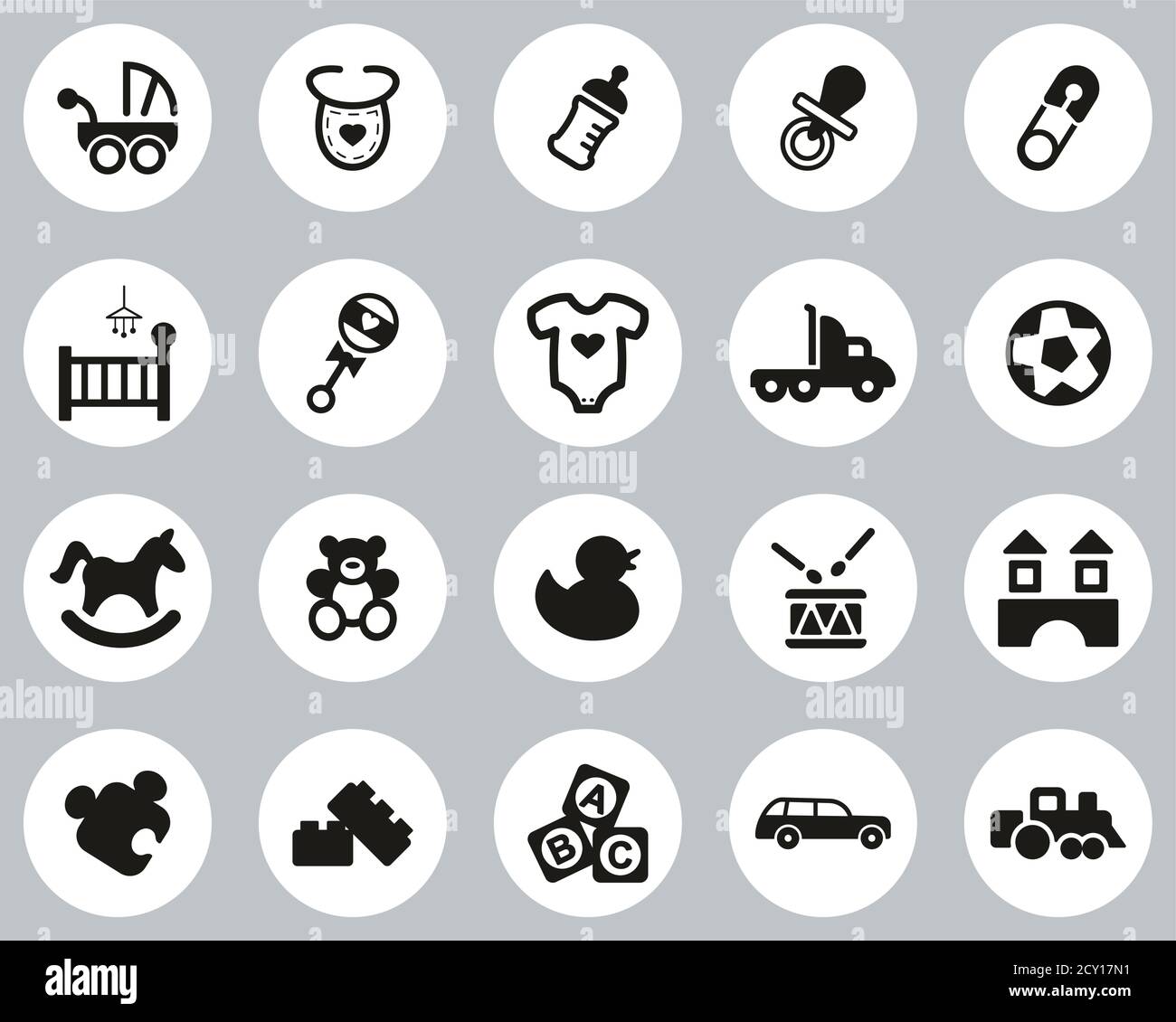 Baby Stuff Icons Black & White Flat Design Circle Set Big Stock Vector ...