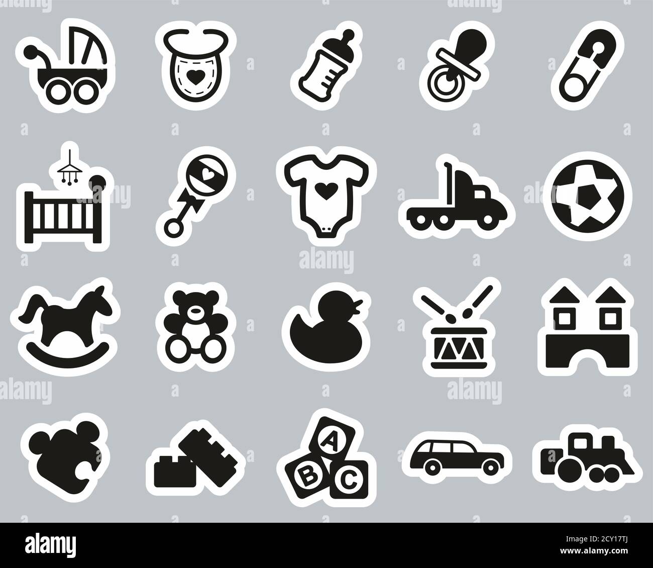 Baby Stuff Icons Black & White Sticker Set Big Stock Vector Image & Art ...