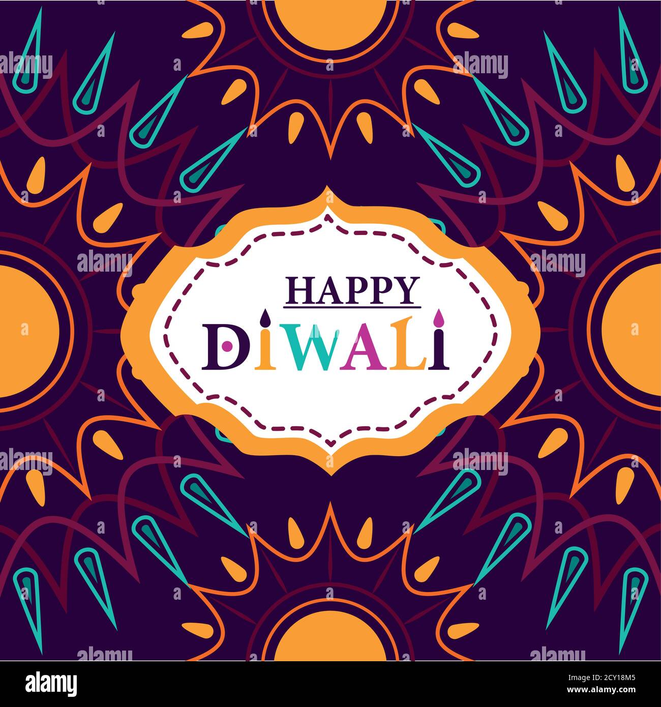 happy diwali festival, diya lamps lights mandalas decoration background vector illustration ...
