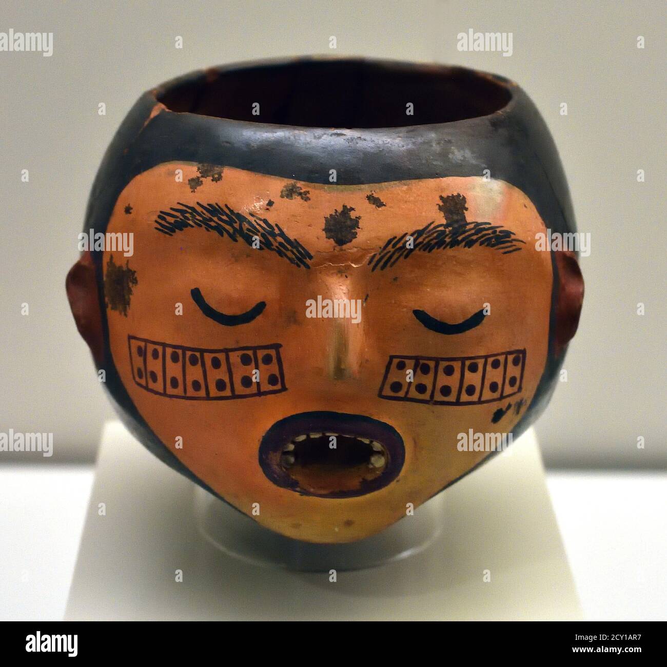 Nazca 100 BC 700 AD vessel representing trophy head, Peru, Peruvian ...