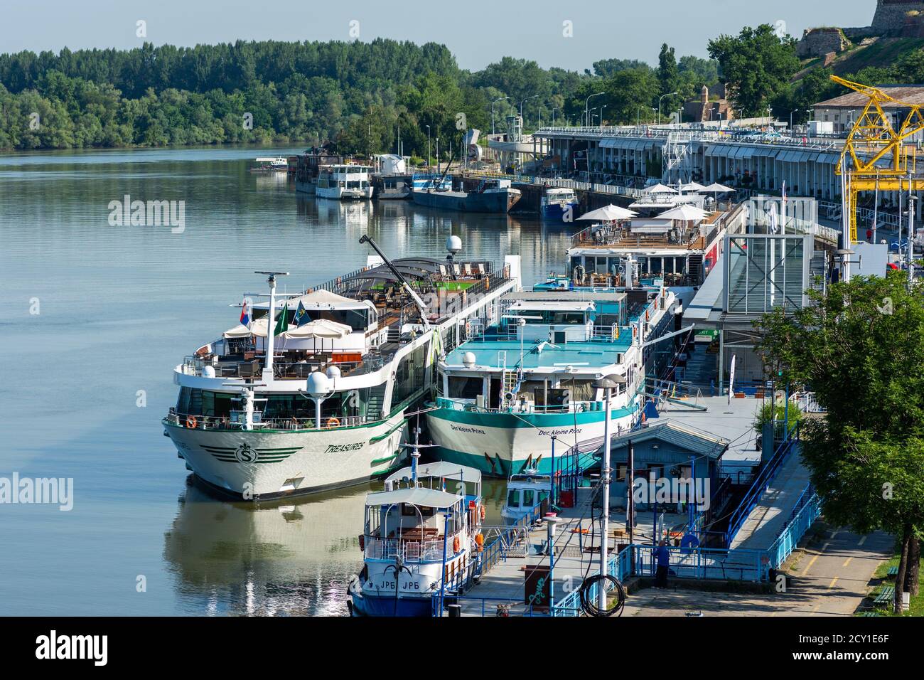 Belgrade / Serbia - June 30, 2019: Passenger ships and riverboats ...